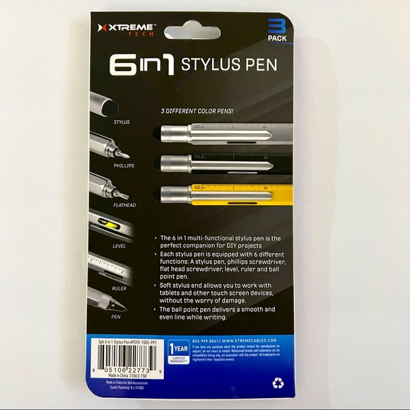 Other | Xtreme 6 In 1 Stylus Pen 3 Pack Stylus Phillips Flathead Level ...